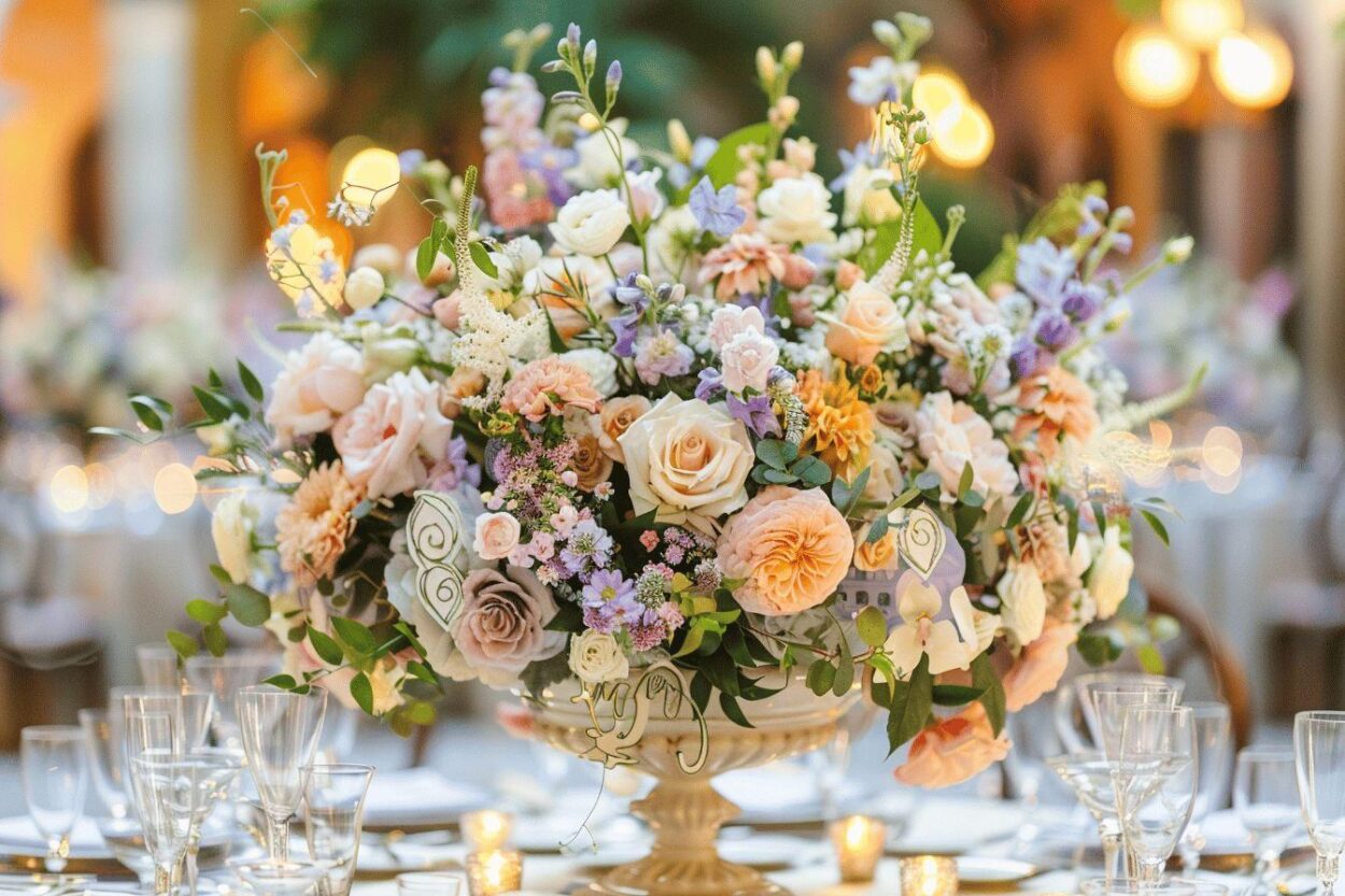 Idée de centre de table unique pour mariage personnalisé